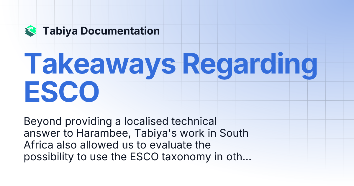 Takeaways Regarding ESCO | Tabiya Documentation